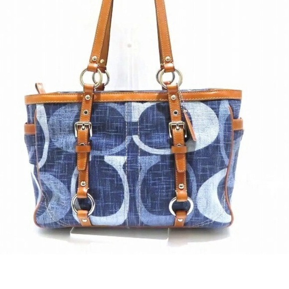 Coach | Bags | Coach Signature Denim And Leather Tote Bag Euc | Poshmark